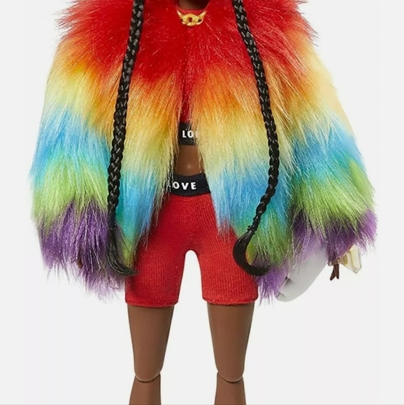 Mattel | Toys | Barbie Extra Doll Furry Rainbow Coat With Pet Poodle ...
